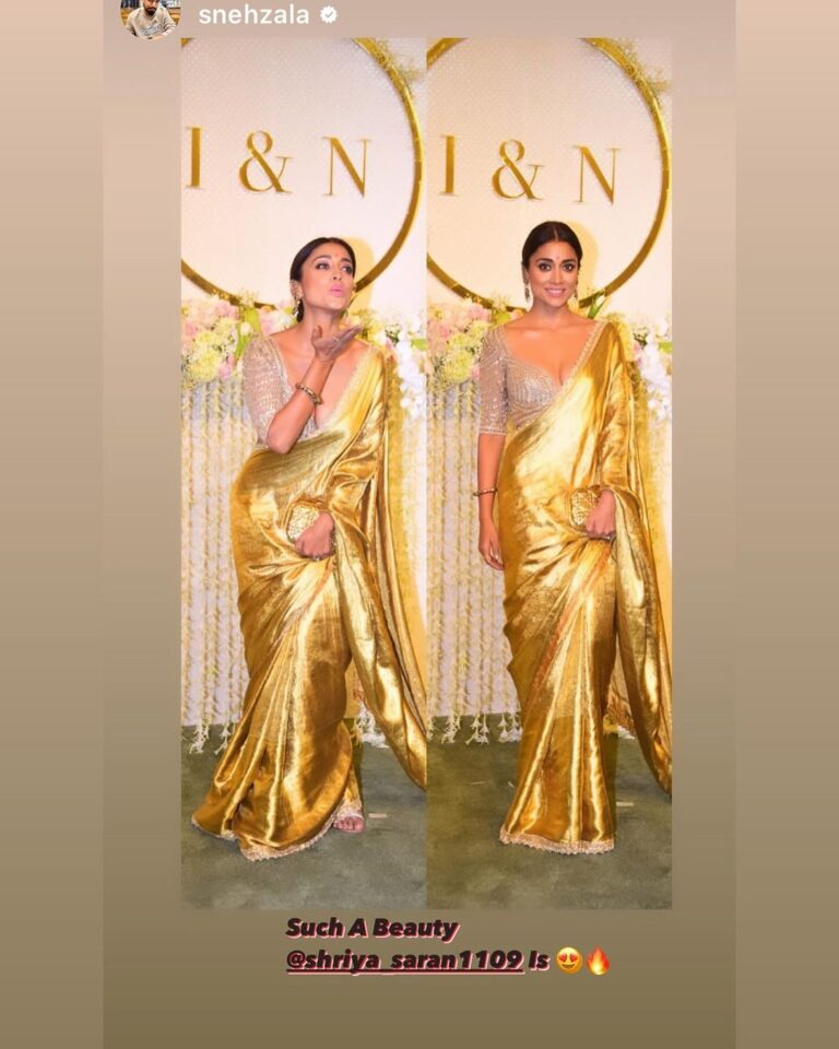Shriya Saran Hot Cleavage Exposed In Saree