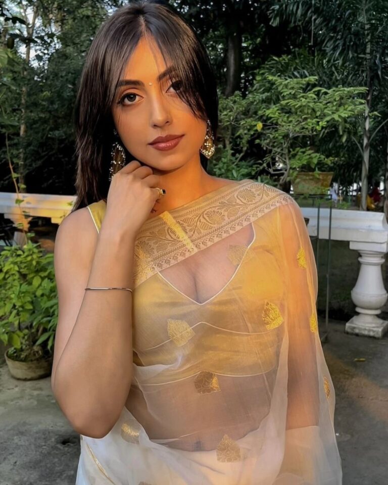 Kolkata model ashmita chubby cleavage exposed in transparent saree. - glamsundari.in