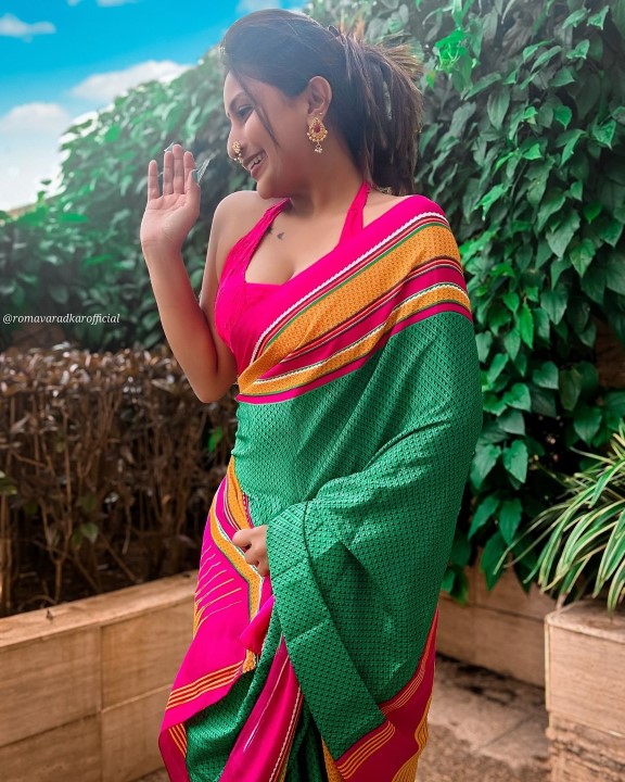Roma varadkar curvy navel exposed in bare back saree. - glamsundari.in