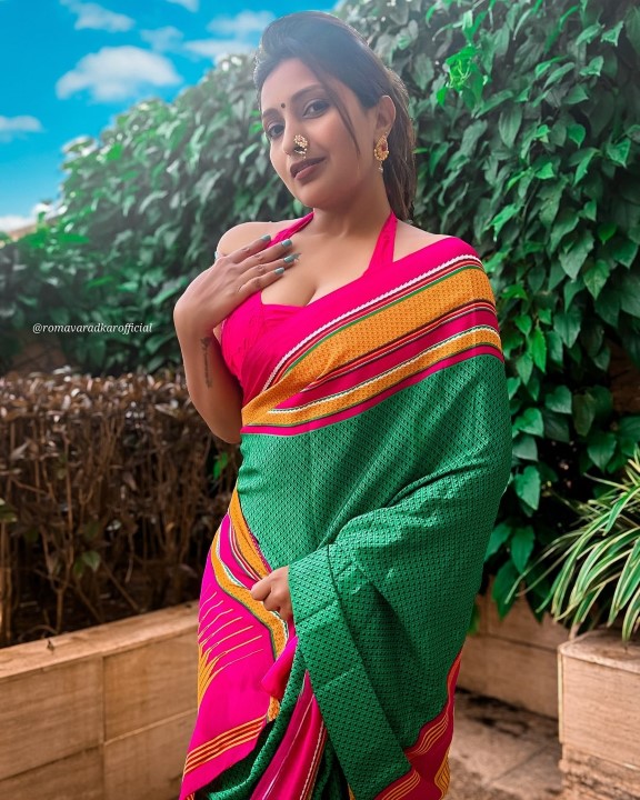 Roma varadkar curvy navel exposed in bare back saree. - glamsundari.in